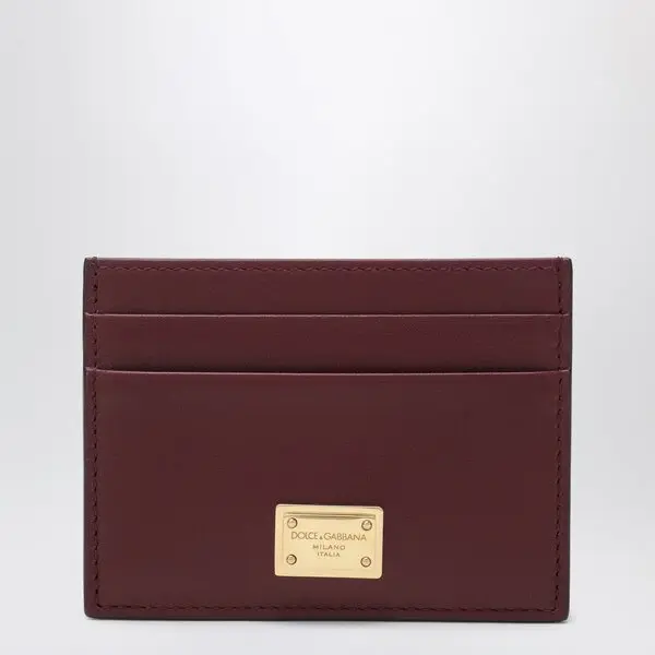 Dolce & Gabbana Bordeaux Leather Cardholder With Logo Plate - Burgundy