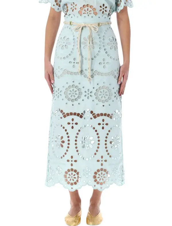 Zimmermann Awaken Embroidered Linen Skirt
