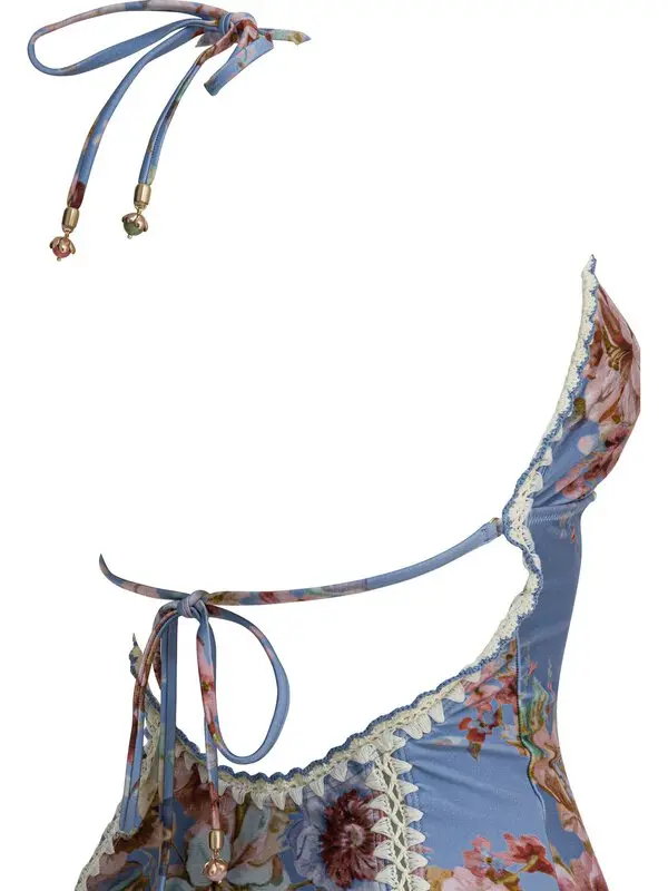 Zimmermann Awaken Crochet Keyhole One Piece Swimsuit - Light Blue