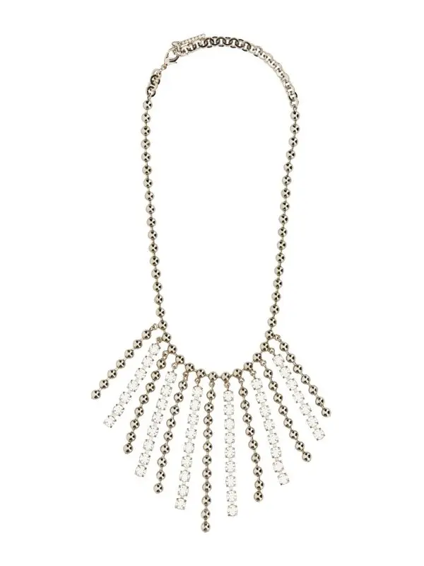 Alessandra Rich Crystal Chain Fringe Necklace - Silver