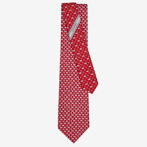FERRAGAMO Silk Tie With Geometric Pattern - Red