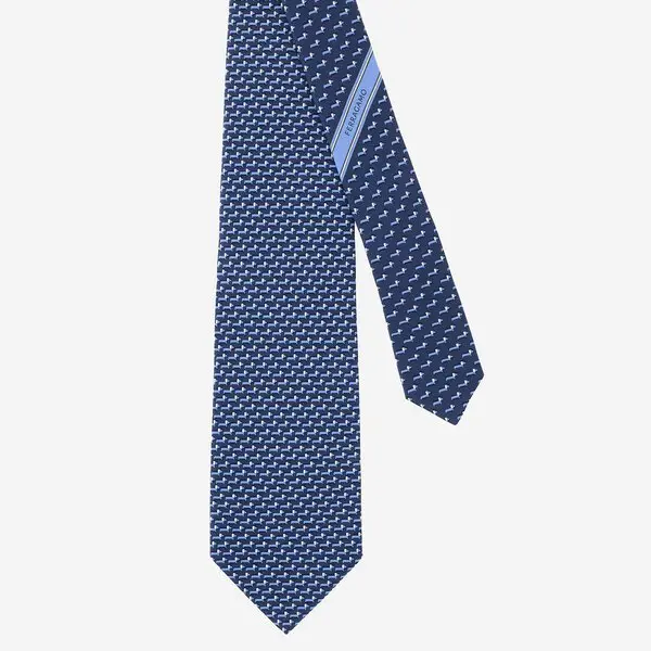 FERRAGAMO Silk Tie With Geometric Pattern - Blue