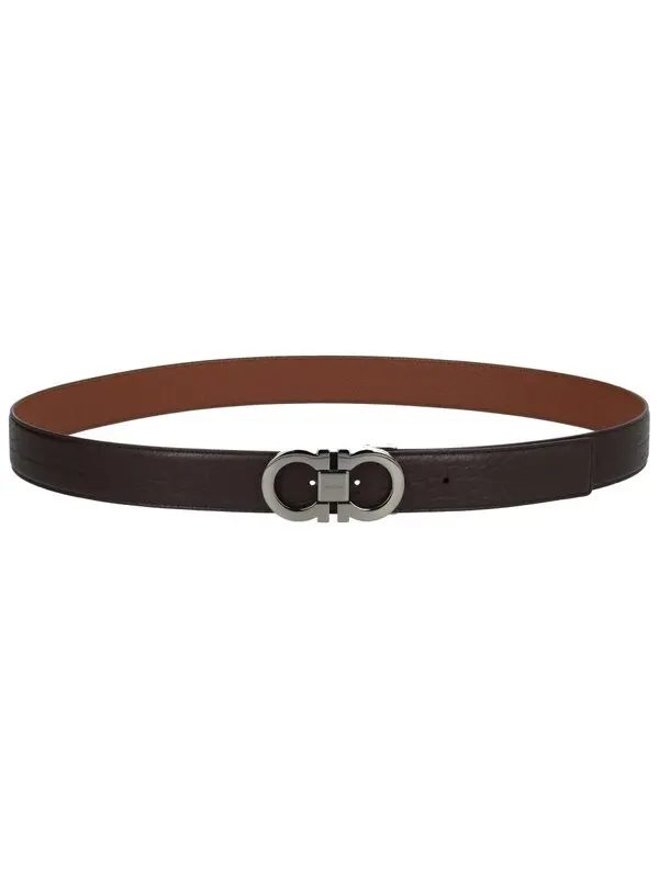 FERRAGAMO Double Hook Leather Belt - Dark Brown