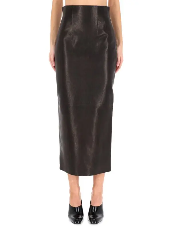 Khaite Leather 'loxley' Skirt - Black