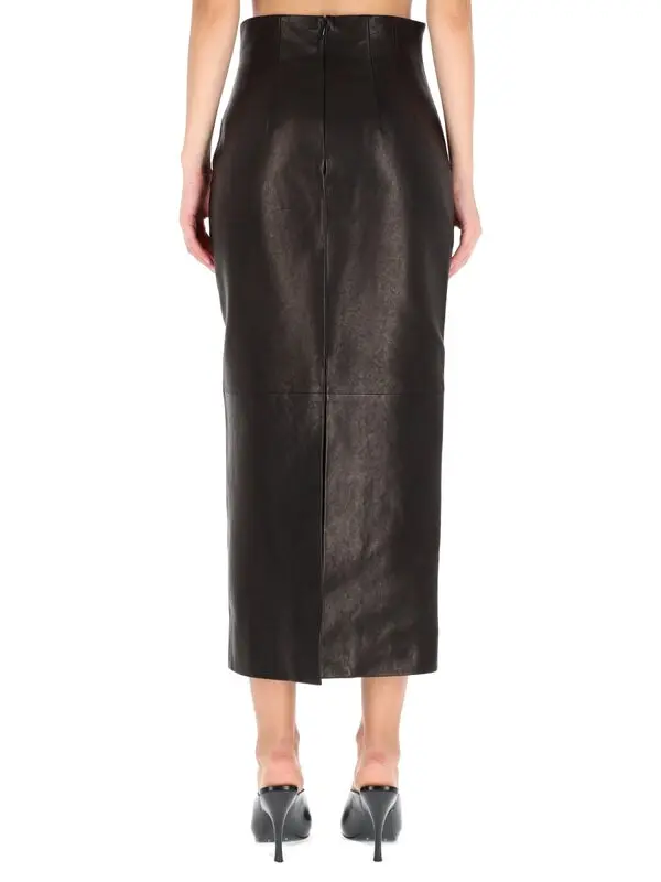 Khaite Leather 'loxley' Skirt - Black