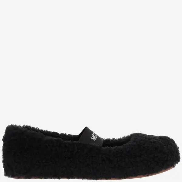 Moon Boot Shearling Ballerina Flats With Logo - Black
