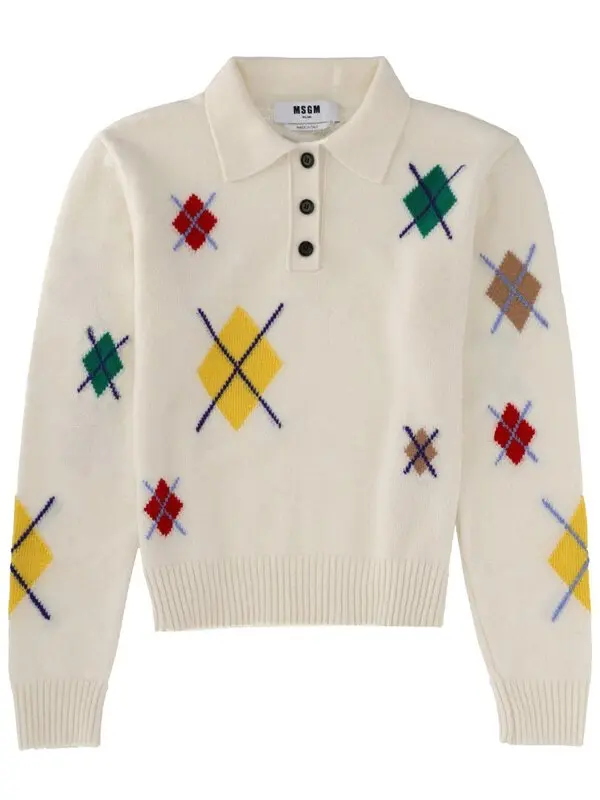 MSGM Argyle Polo Shirt - White