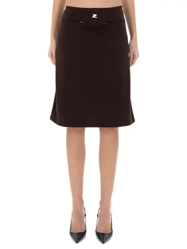 COURREGES Midi Skirt With Logo - Brown