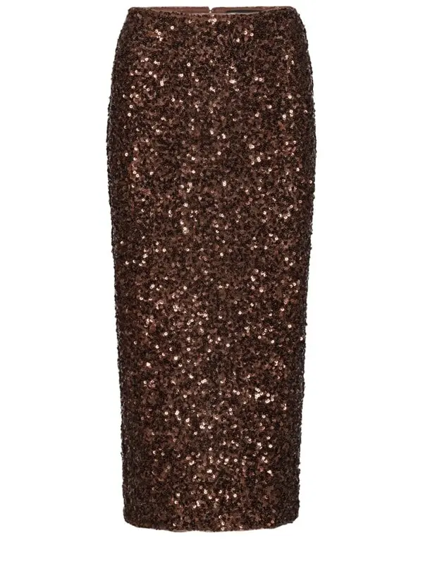 ROTATE BY BIRGER CHRISTENSEN Sequin-embellished Midi Skirt - Brown