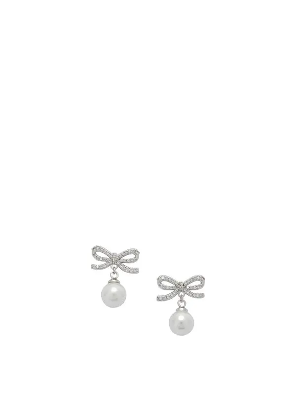 SELF-PORTRAIT Earrings With Bow And Pearls - Silver