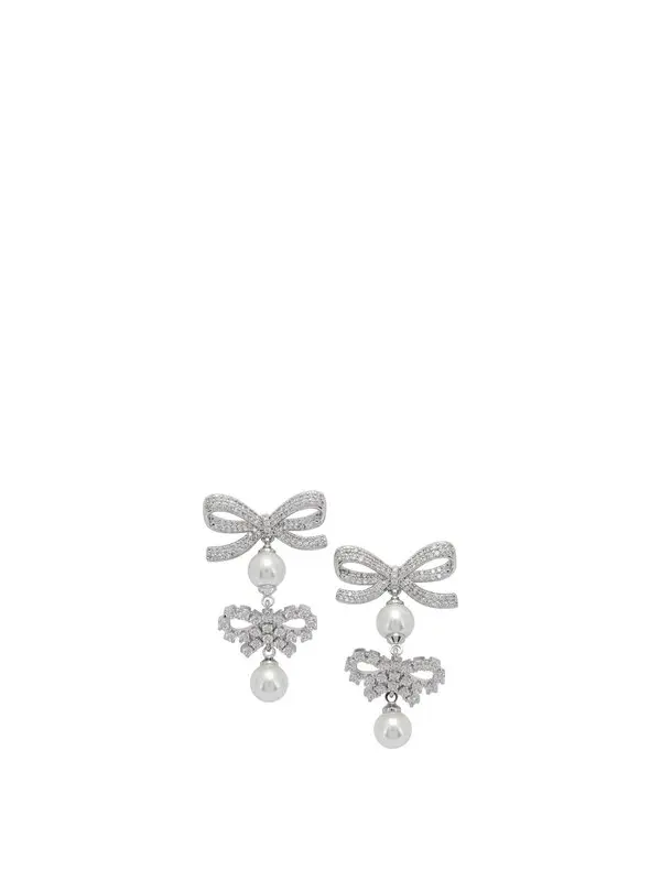 SELF-PORTRAIT Earrings With Bows And Pearls - Silver