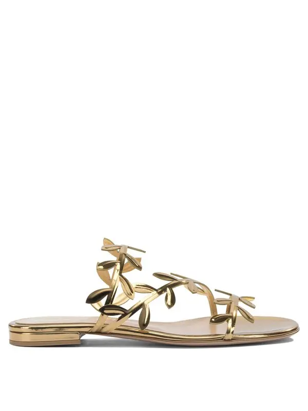 GIANVITO ROSSI Flavia Mirrored Leather Sandals - Gold