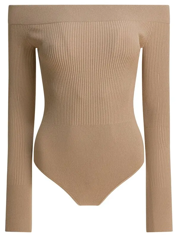 Alaïa Off-shoulder Bodysuit - Beige