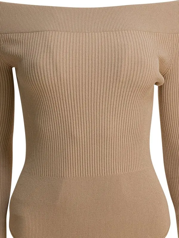 Alaïa Off-shoulder Bodysuit - Beige