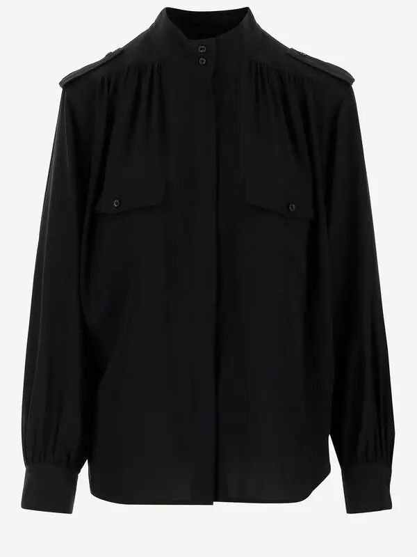 Chloé Pleated Silk Crepe Shirt - Black