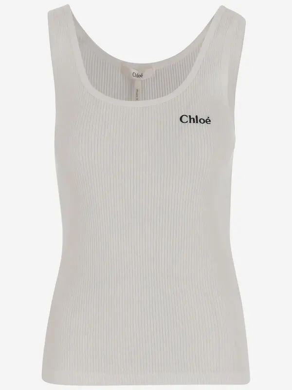 Chloé Cotton Tank Top With Embroidered Logo