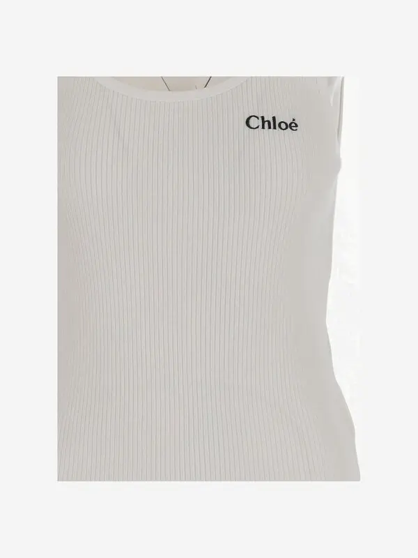 Chloé Cotton Tank Top With Embroidered Logo