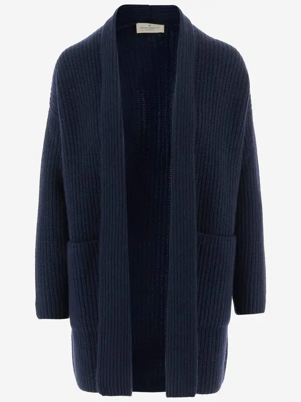 Bruno Manetti Cashmere Ribbed Knit Cardigan - Blue