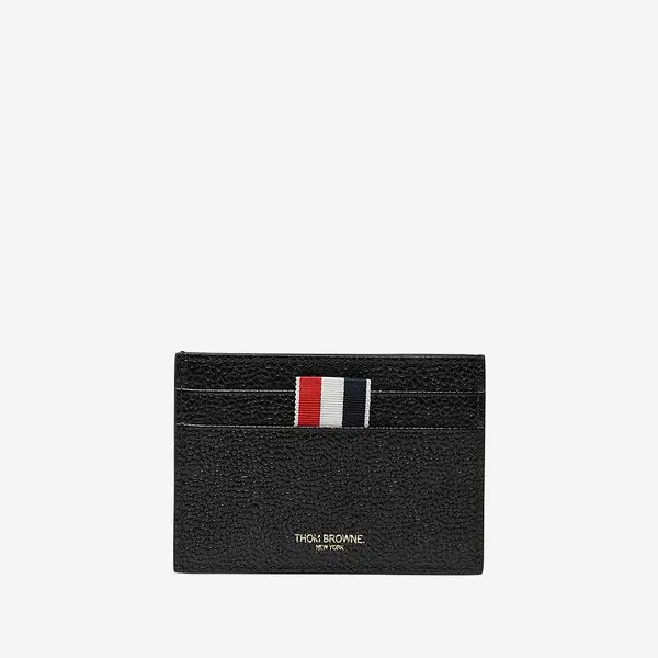 Thom Browne Leather Card Holder With Logo - Black