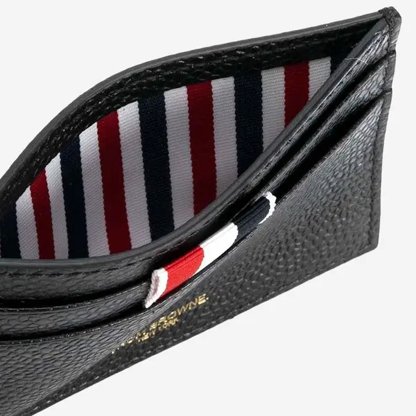 Thom Browne Leather Card Holder With Logo - Black