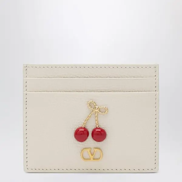 Valentino Garavani Cherryfic Cardholder In Ivory Leather - White