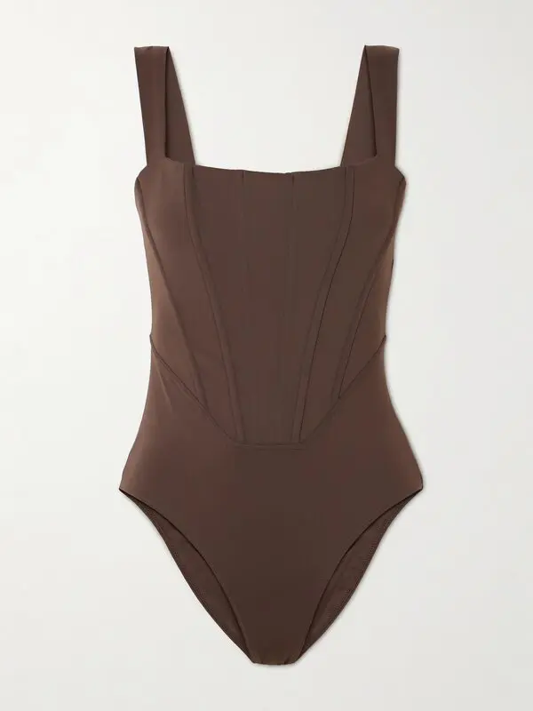 Staud Adelaide Paneled Swimsuit - Brown