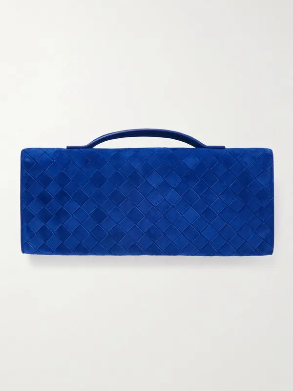 Bottega Veneta Andiamo Long Intrecciato Suede Clutch - Blue
