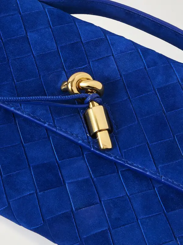 Bottega Veneta Andiamo Long Intrecciato Suede Clutch - Blue