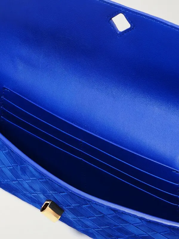 Bottega Veneta Andiamo Long Intrecciato Suede Clutch - Blue