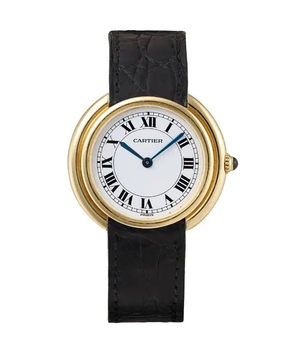 STEPHANIE WINDSOR Cartier Vintage 1970s Jumbo Vendôme 33mm 18-karat And Leather Watch - Gold