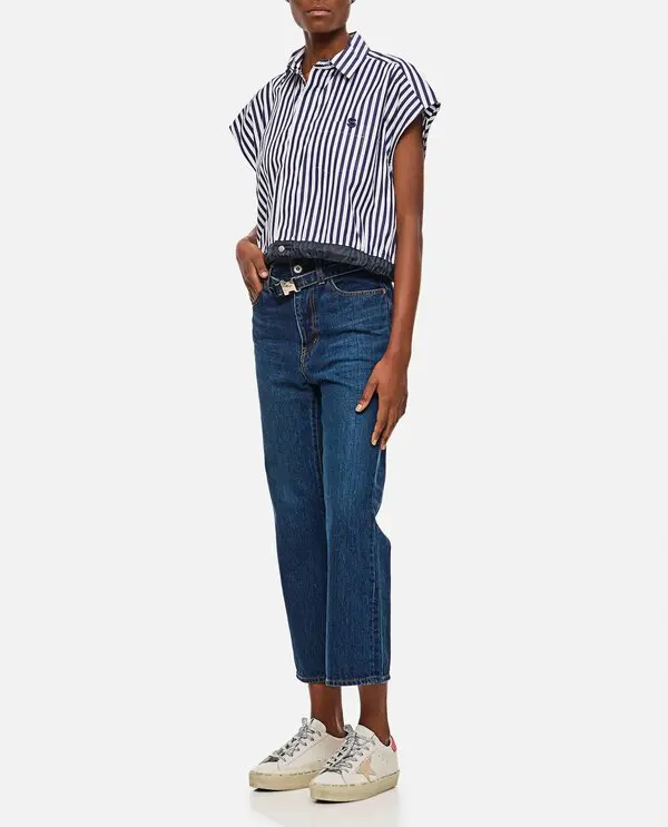Sacai Striped Cropped Poplin Shirt - Multicolor