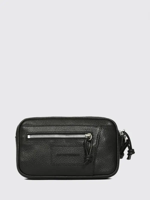 Emporio Armani Travel Beauty Case In Pebbled Leather With Logo - Black