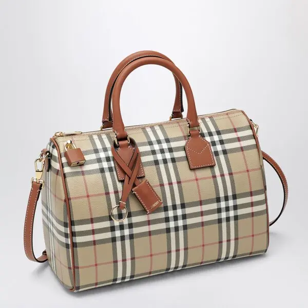 Burberry Medium Bowling Bag With Check Pattern - Beige