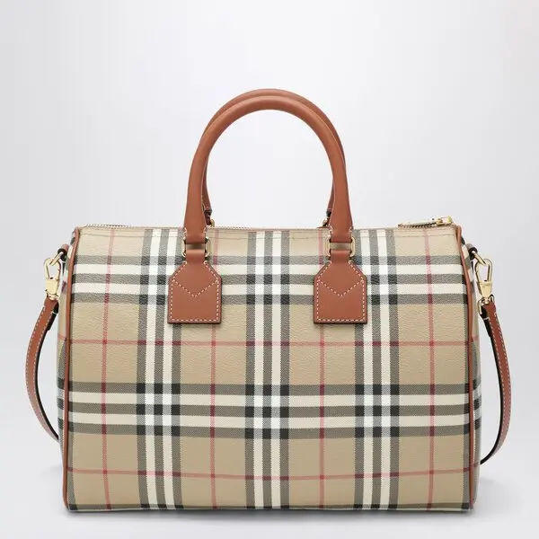 Burberry Medium Bowling Bag With Check Pattern - Beige