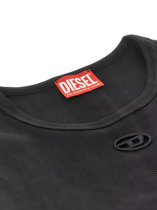 DIESEL® Ribbed T-shirt With Logo Plaque And Tie Detail - Grey