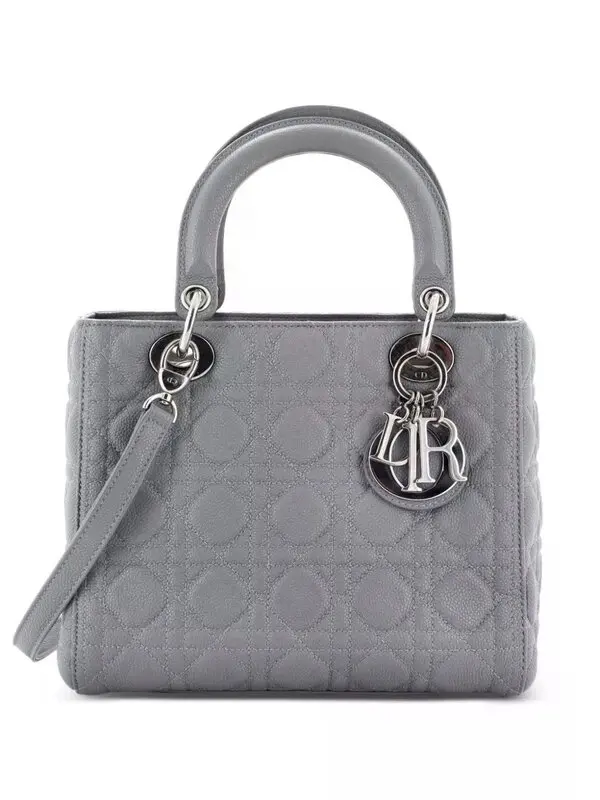 Dior Lady Medium Satchel Cannage Quilt Grained Calfskin - Grey