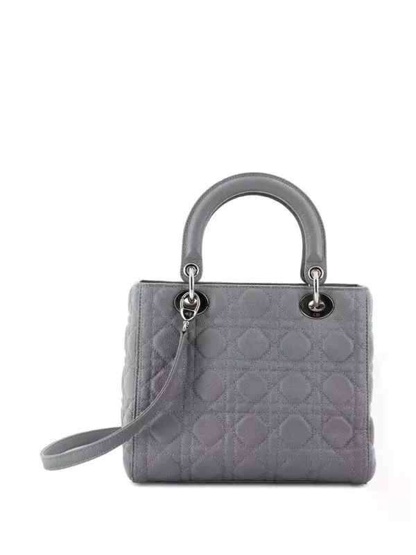 Dior Lady Medium Satchel Cannage Quilt Grained Calfskin - Grey