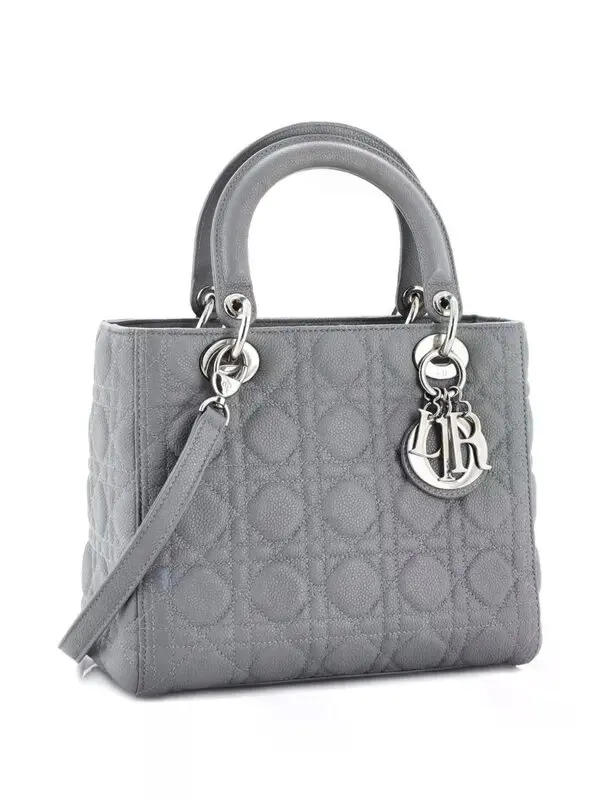 Dior Lady Medium Satchel Cannage Quilt Grained Calfskin - Grey
