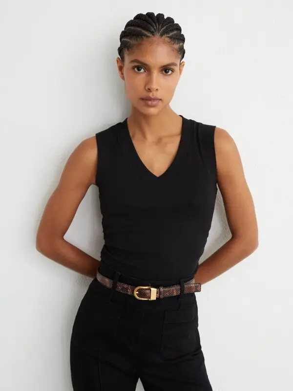 REISS Sandy Ribbed V-neck Vest - Black