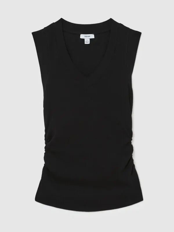 REISS Sandy Ribbed V-neck Vest - Black