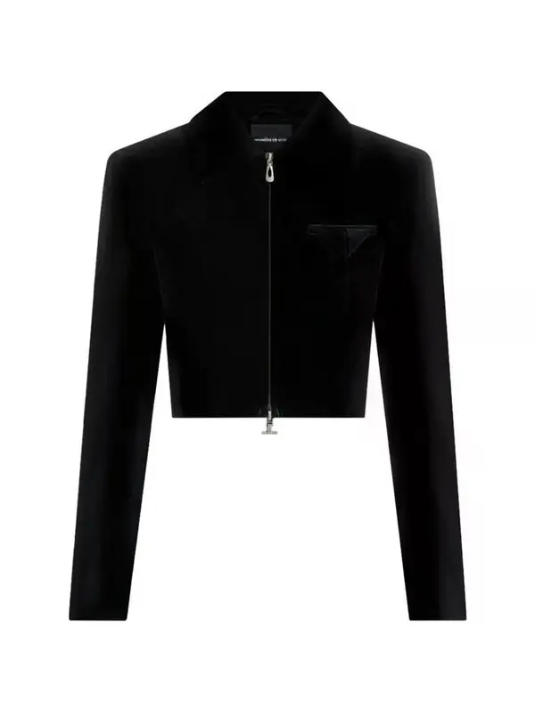 Manière De Voir Adina Velvet Cropped Jacket With Silver Hardware - Black