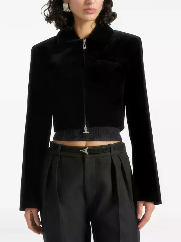 Manière De Voir Adina Velvet Cropped Jacket With Silver Hardware - Black