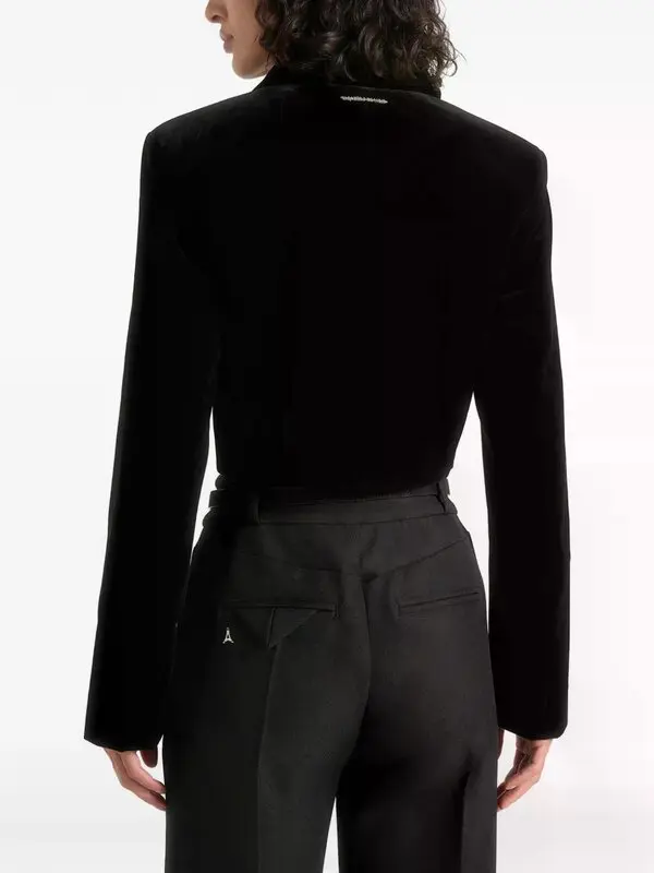 Manière De Voir Adina Velvet Cropped Jacket With Silver Hardware - Black