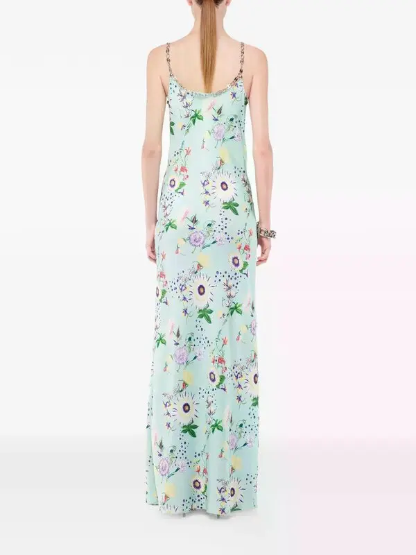 Rabanne Floral-print Chain-detail Maxi Dress - Green
