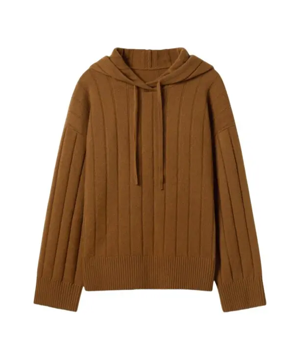 Lilysilk Ribbed Hooded Knit Top - Cinnamon
