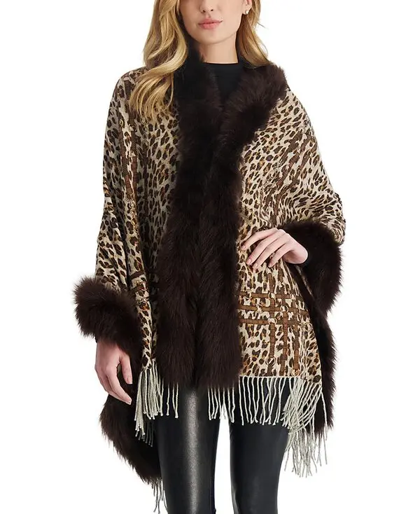 Gorski Double Face Select Cashmere Stole With Toscana Shearling Lamb Trim - Brown Animal Print/houndstooth