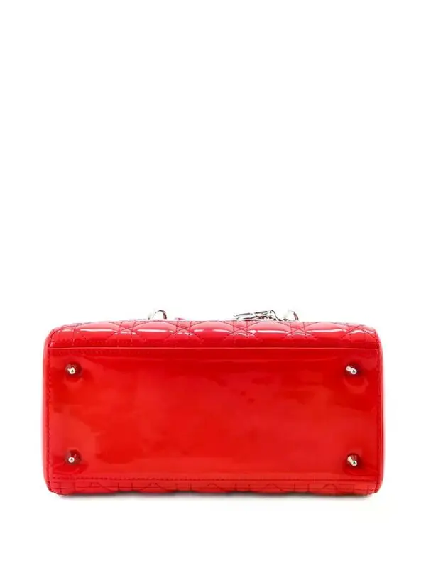 Dior Lady Cannage Quilt Patent Medium Satchel - Red
