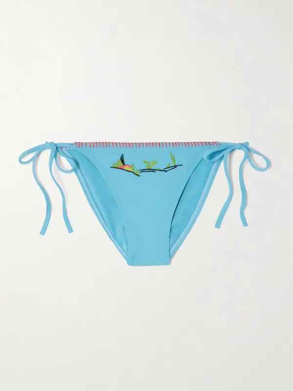 Staud Sisley Embroidered Bikini Briefs - Blue