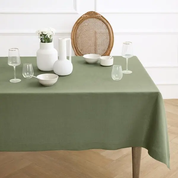 SOLINO HOME Linen Tableclothfete - Oil Green