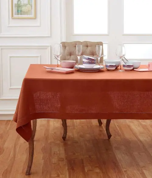 Solino Home Linen Tableclothclassic Hemstitch - Cinnamon